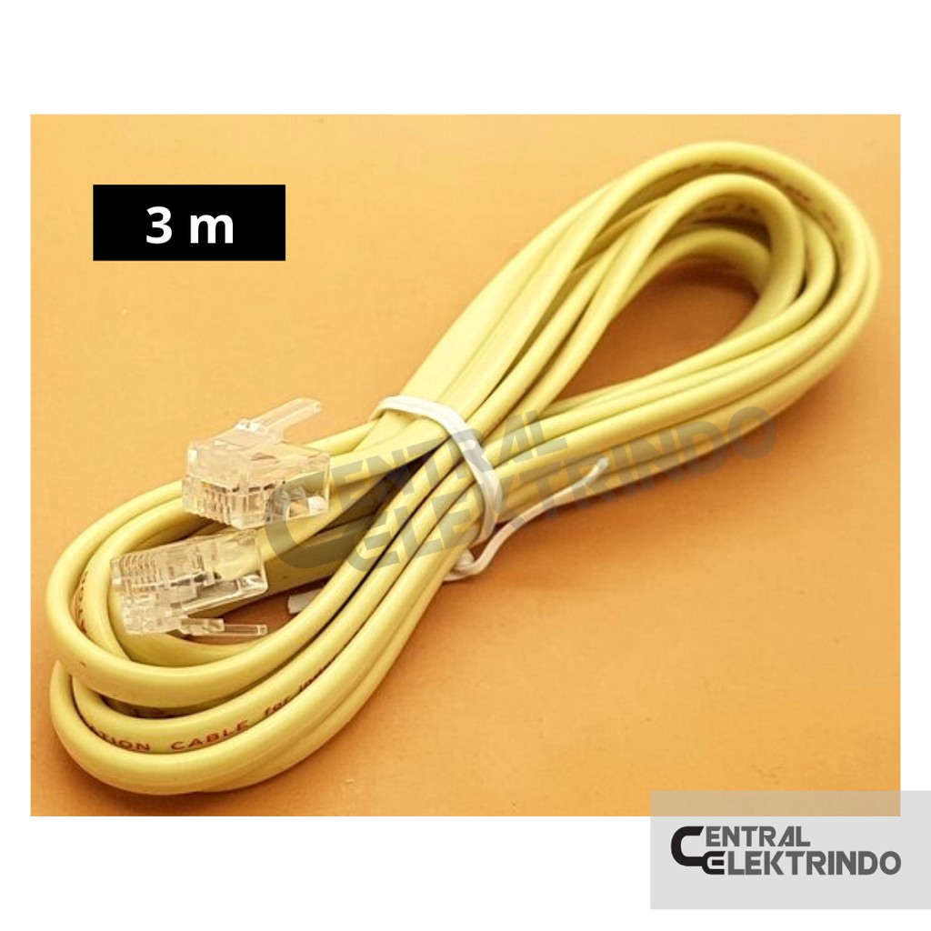 Jual Kabel Telepon 3m Kabel Line Telpon 3 meter + Jack RJ 11 Krem isi 4 ...