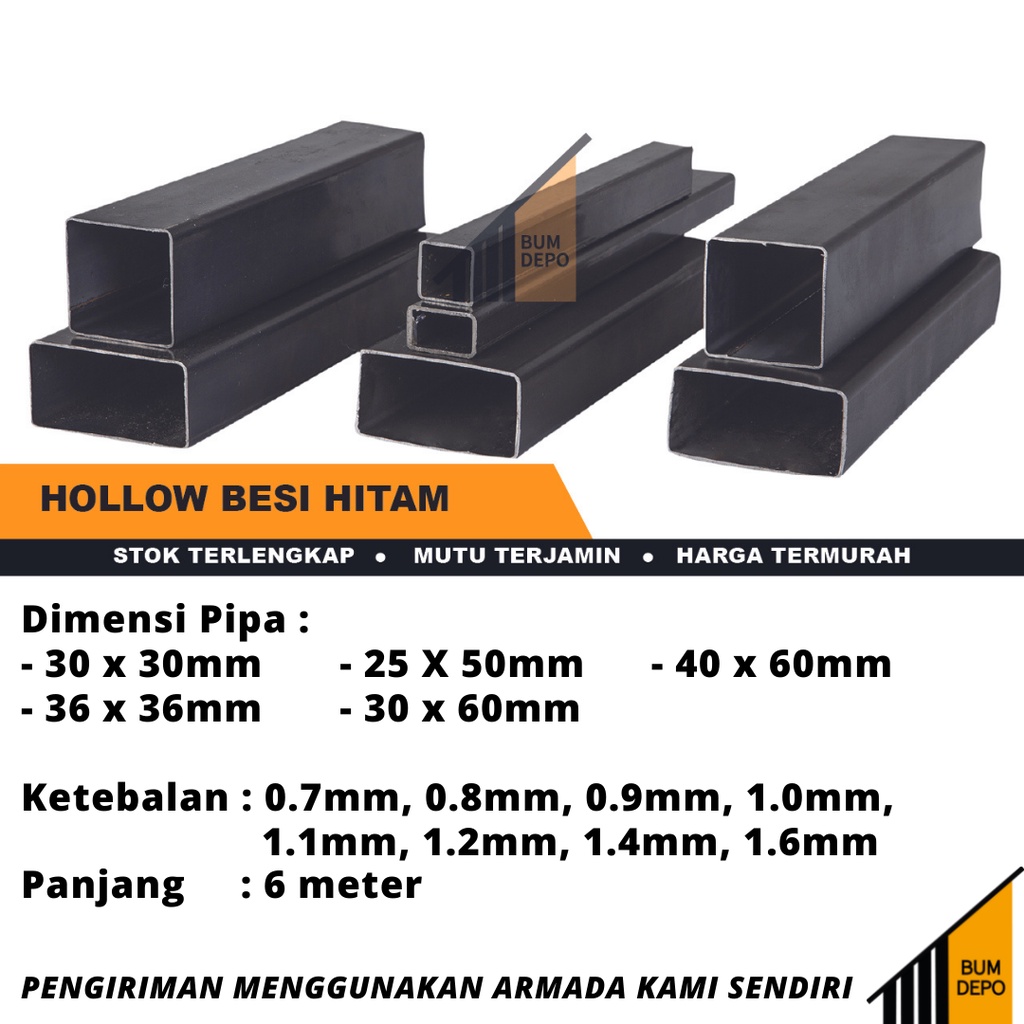 Jual HOLLOW BESI HITAM 36X36 25X50 30X60 40X60 40X80 20X40FULL | Shopee Indonesia