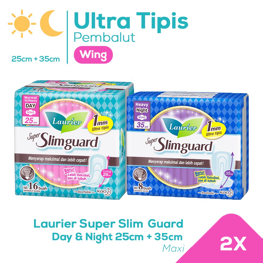 Jual Laurier Super SlimGuard Day and Night Pack (35 cm + 25 cm ...
