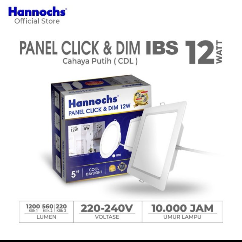 Jual HANNOCHS DOWNLIGHT LED PANEL CLICK N DIM 12W 12 Watt KOTAK PUTIH ...