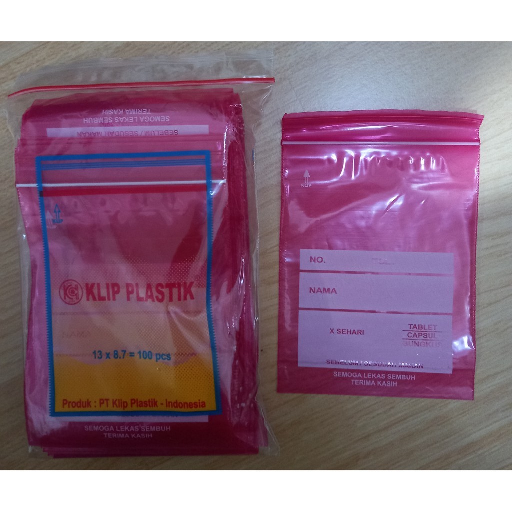 Jual plastik klip 13 x 8,7 / plastik obat bening polos/ klip merah ...