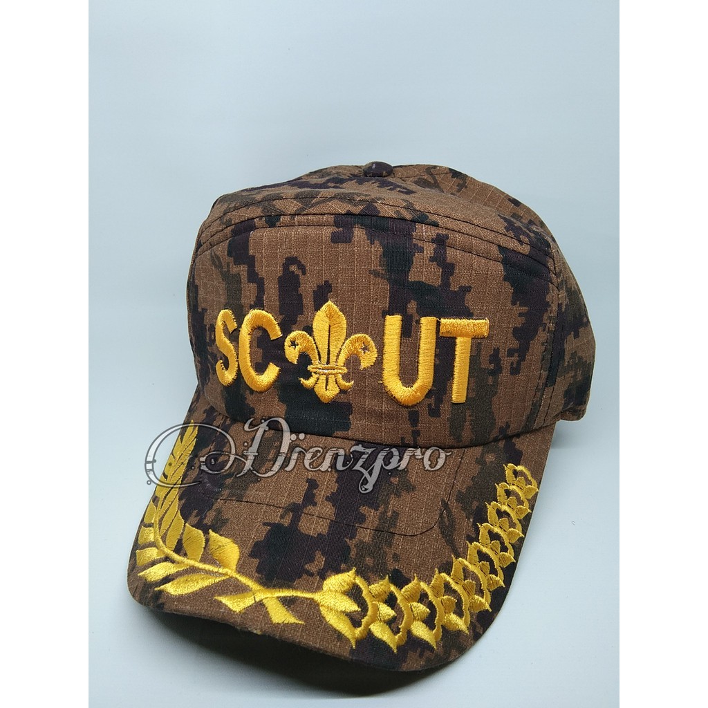 Jual TOPI PRAMUKA BORDIR SCOUT TIMBUL DAN PADI KAPAS LORENG COKLAT ...