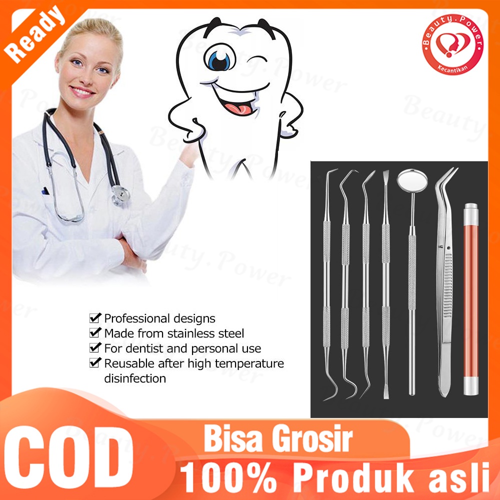 Jual 7 PCS Dental Hygiene Kit Tooth Scraper Probe Tweezers Tools Dental ...