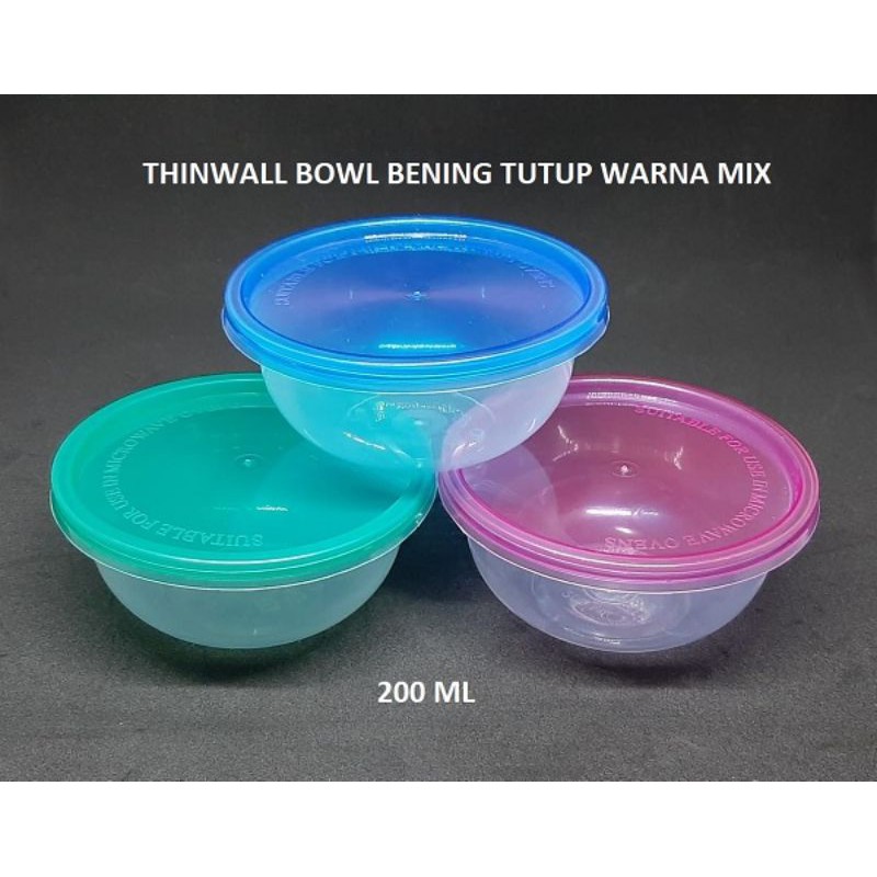 Jual Thinwall Bowl 200 ml Bening tutup warna mix ( 25 pc ) | Shopee ...