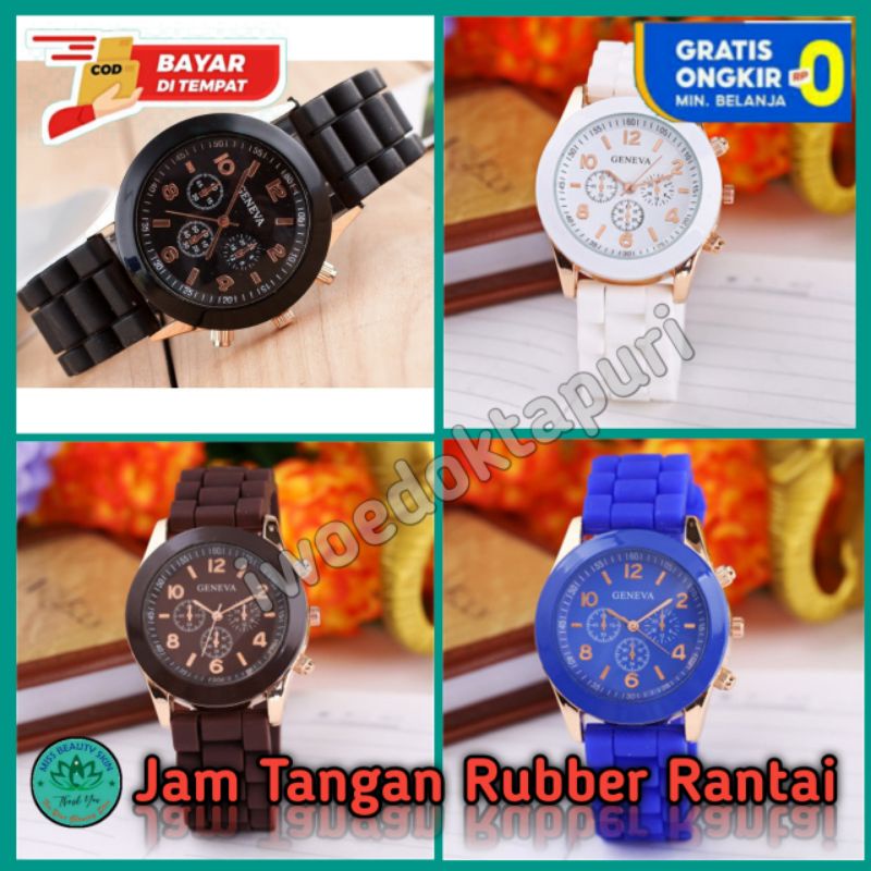 Jual Jam Tangan Wanita Geneva Analog Rubber Motif Rantai RR-31 Ukuran ...