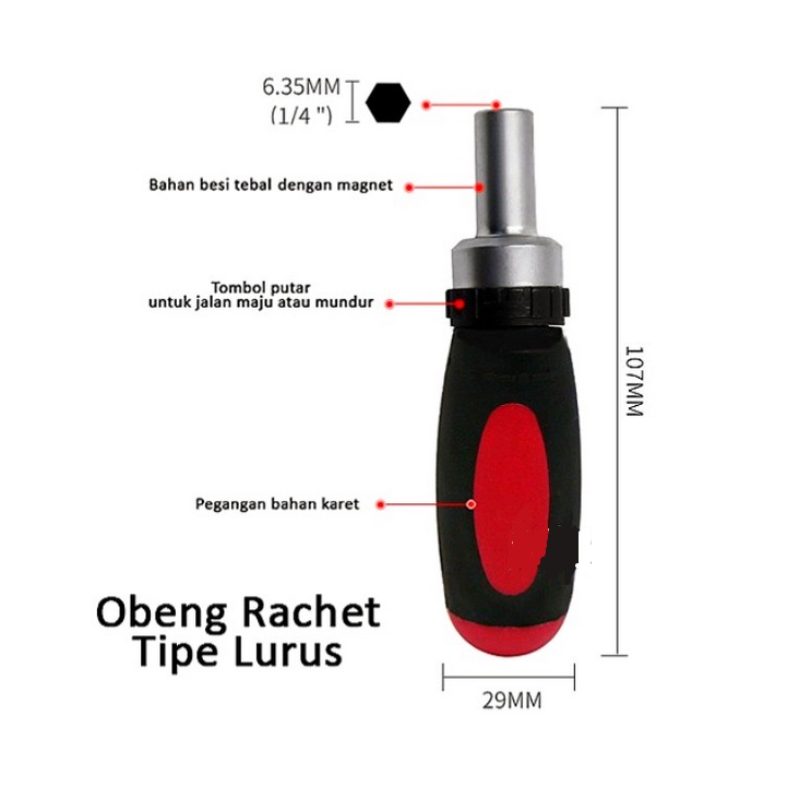 Jual Obeng Ratchet Mini Tipe Lurus Gagang Obeng Rachet 1/4 HEX | Shopee ...