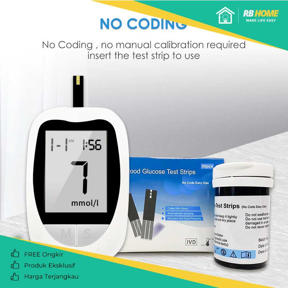 Jual ELERA Alat Tes Gula Darah | Cek gula Darah 3in1 Glucometer Kit 50 ...