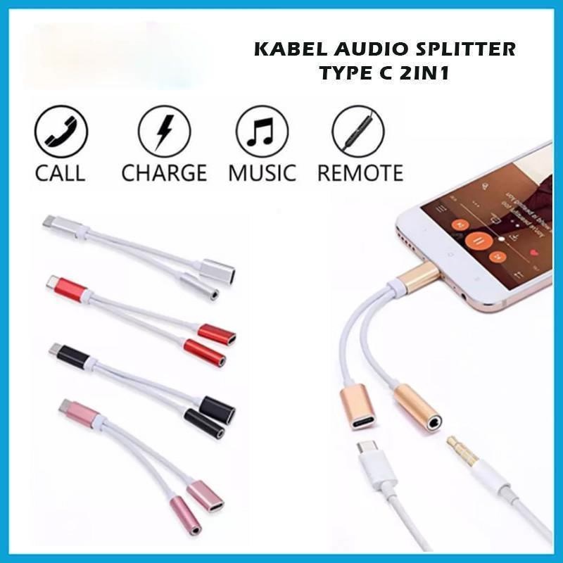 Jual Kabel Audio Splitter Type C 2in1 Male To Female Jack 3.5Mm dan ...