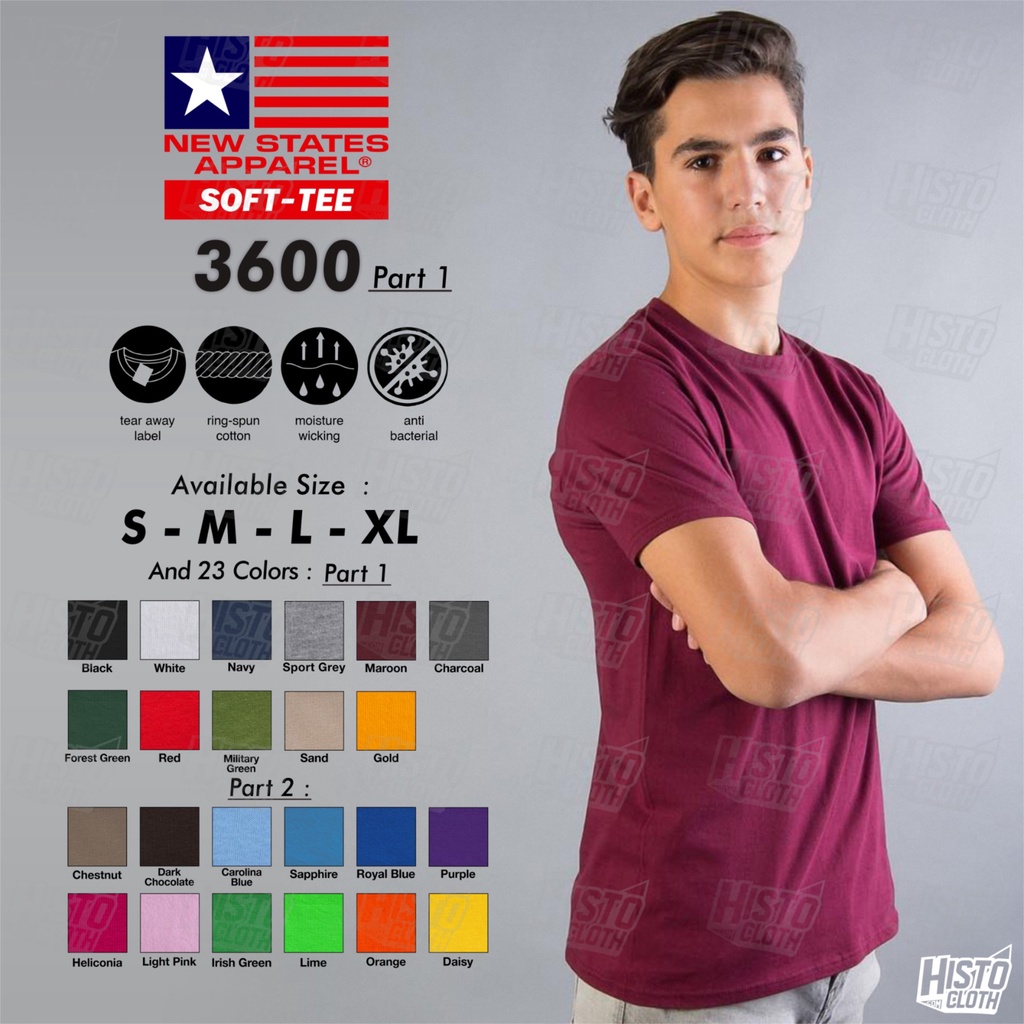 Jual Kaos Polos NSA Soft Tee 3600 (Part 1) New States Apparel 30s ...