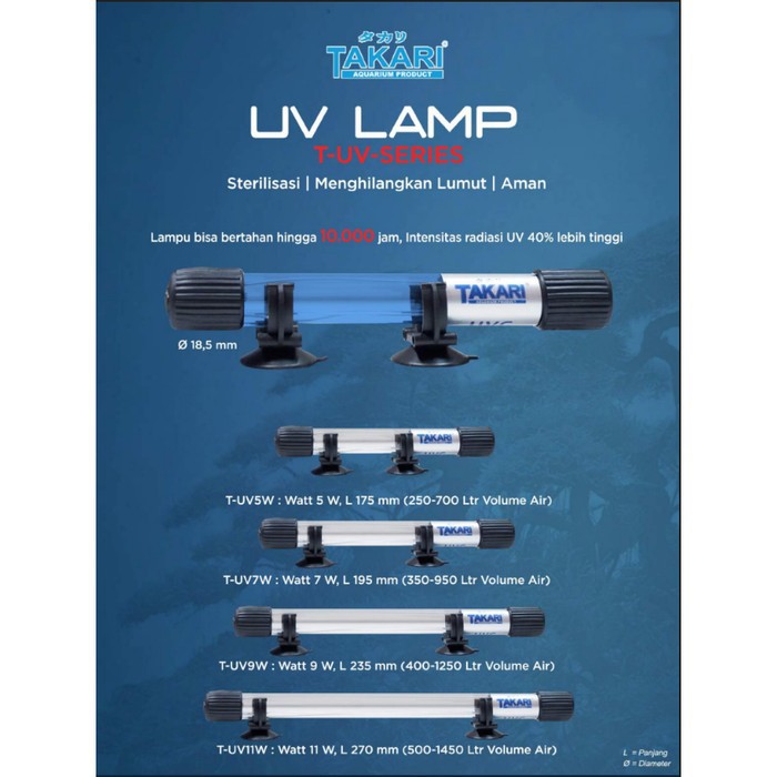 Jual LAMPU UV ULTRAVIOLET AQUARIUM TAKARI 5 , 7 , 9 , 11 , 15 , 20 WATT PEMBASMI ALGA | Shopee ...