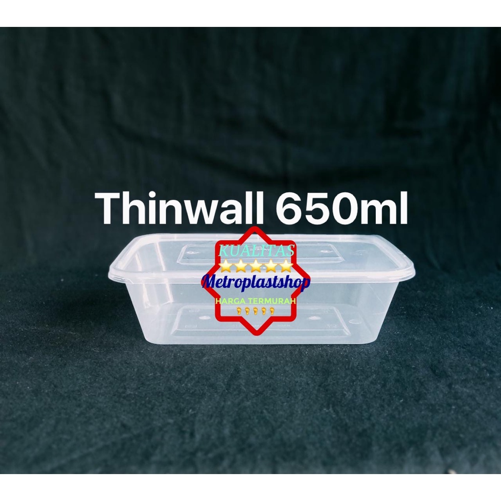 Jual thinwall rectangle 650ml kotak plastik isi 25pcs + tutup | Shopee ...