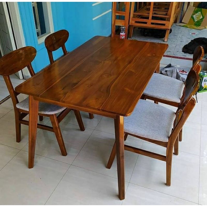 Jual Meja makan kursi ropan kayu jati minimalis | Shopee Indonesia