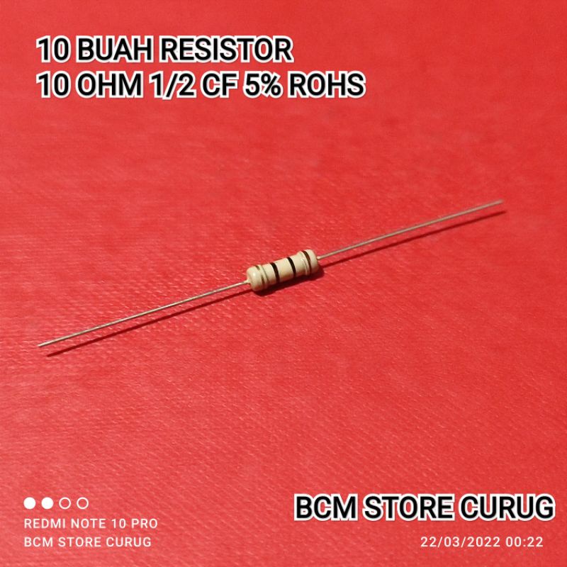 Jual 10 BUAH RESISTOR 10 OHM 1/2W CF 5% ROHS | Shopee Indonesia
