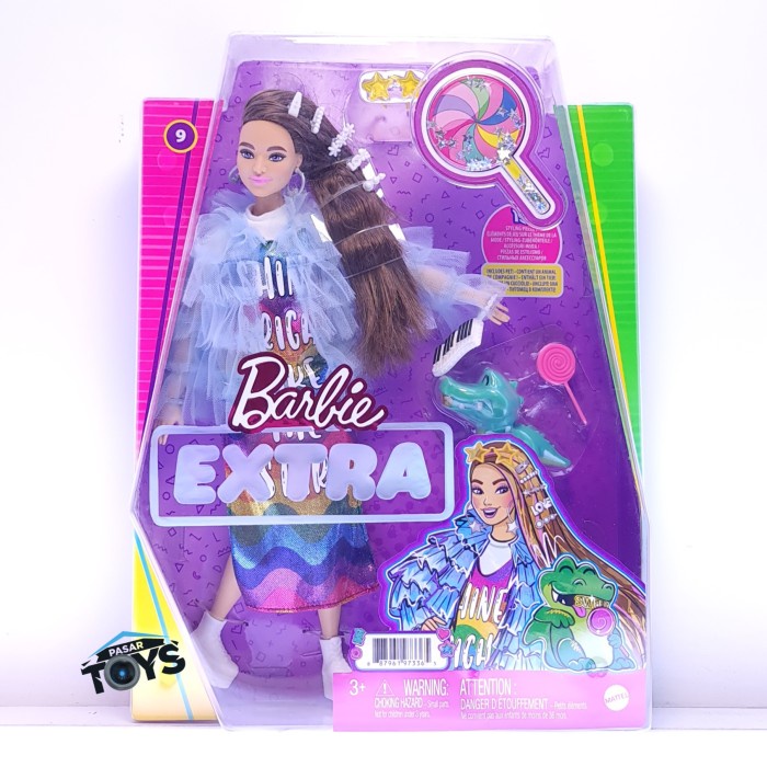 Jual Barbie Extra Doll 9 in Blue Ruffled Jacket with Pet Crocodile ...