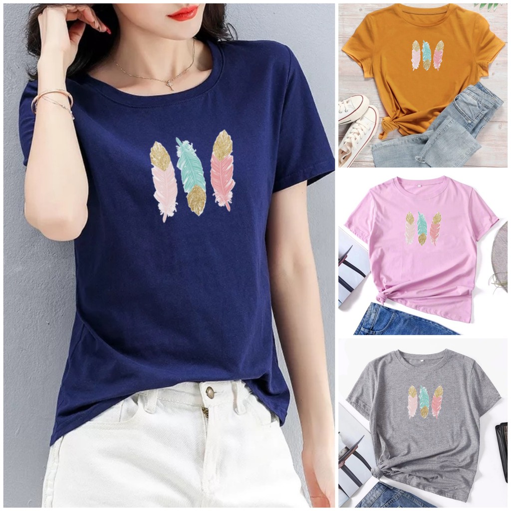 Jual Kaos Atasan Wanita W10 - Print Warna - Kaos Combed 30s | Shopee ...