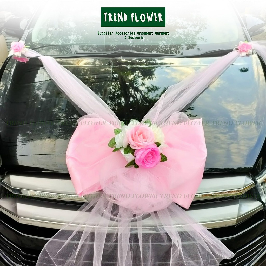 Jual Dekorasi mobil pengantin pernikahan bunga + kain tille karangan bunga kap mobil dekorasi ...