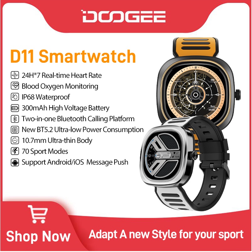 Jual DOOGEE D11 Smartwatch IP68 Waterproof Bluetooth Real-time Heart ...