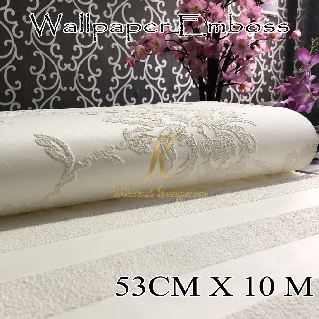 Jual Wallpaper Emboss Timbul Putih Motif Bunga dan Garis Premium ...