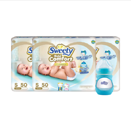 Jual Sweety Popok Gold Comfort Size S 3 x 50 Pcs + Free Bottle Blue ...