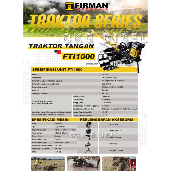 Jual Traktor Tangan Firman FTI1000 Capung Bajak Sawah Hand Traktor FTI ...