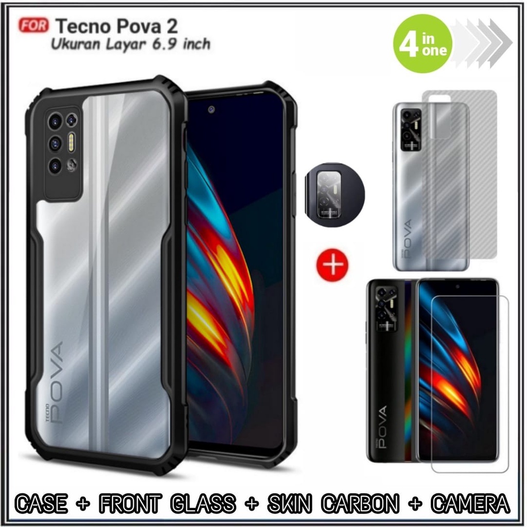 Jual PAKET 4IN1 Case Tecno Pova 2 , Pova 3, Pova 4, Spark Go 2023 Hard Fusion Shockprooft Free ...