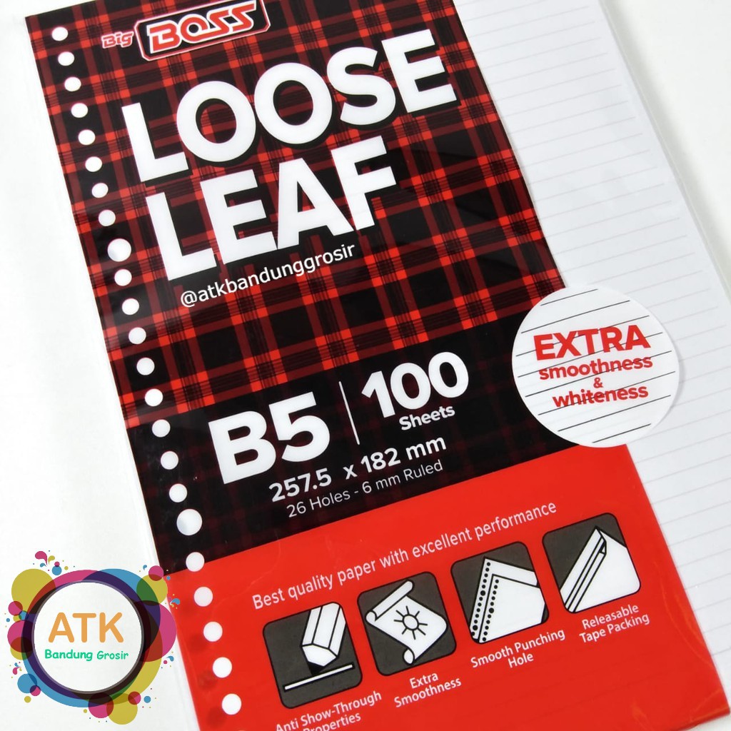 Jual Loose Leaf Bergaris Big Boss B5 100 Lembar Refill Kertas Binder Garis | Shopee Indonesia