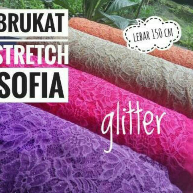 Jual Kain brokat brukat brocade stretch elastis glitter kebaya sofia hibo | Shopee Indonesia