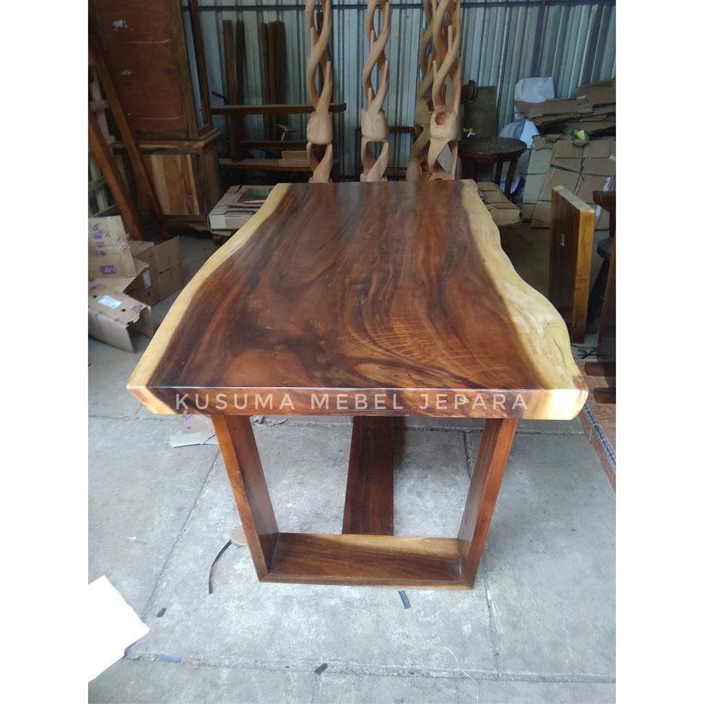 Jual Meja Makan Kayu Trembesi Kaki Menyerong - Panjang 200cm | Shopee ...