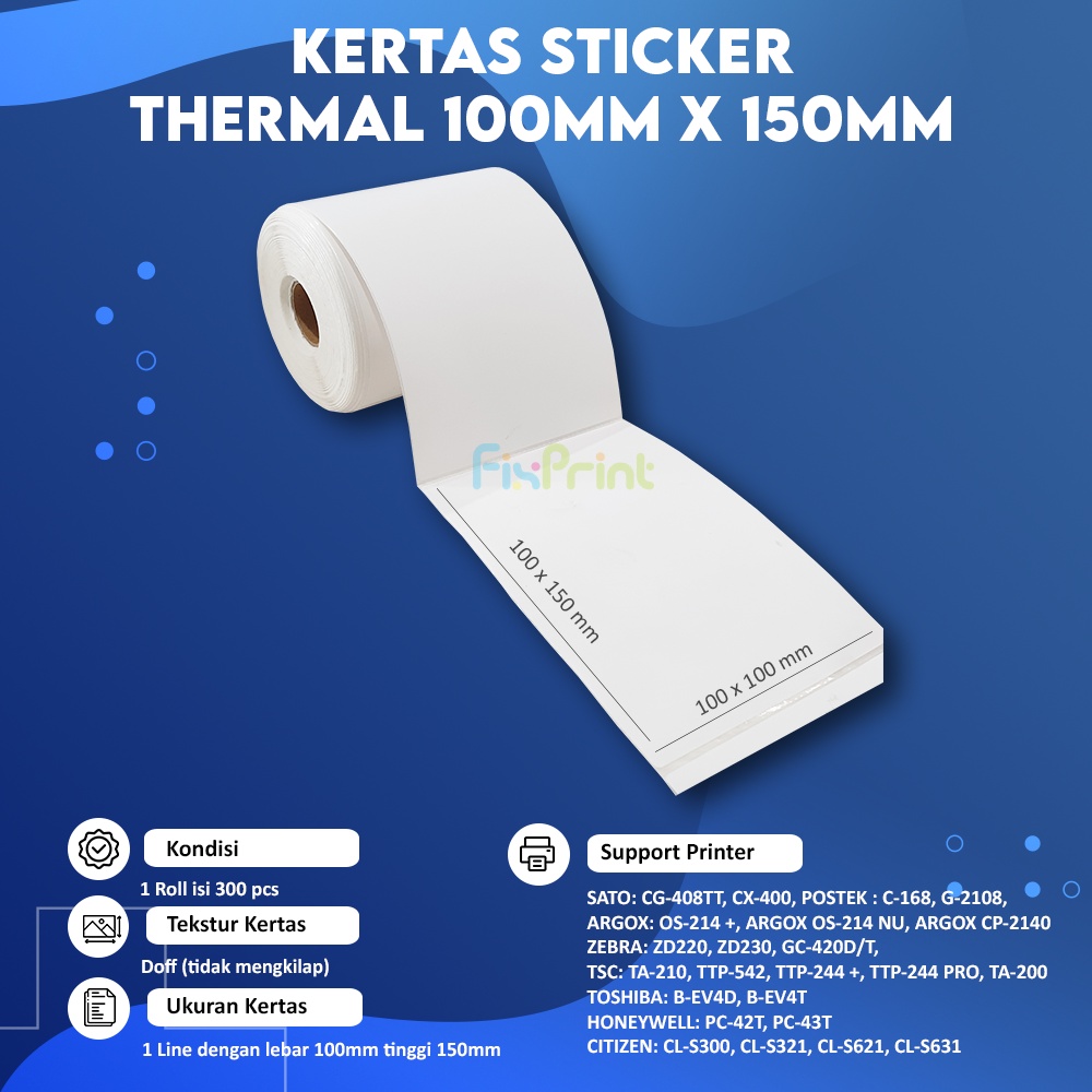 Jual Kertas Sticker Thermal 100mm x 150mm, Label Barcode Direct Resi 1 ...
