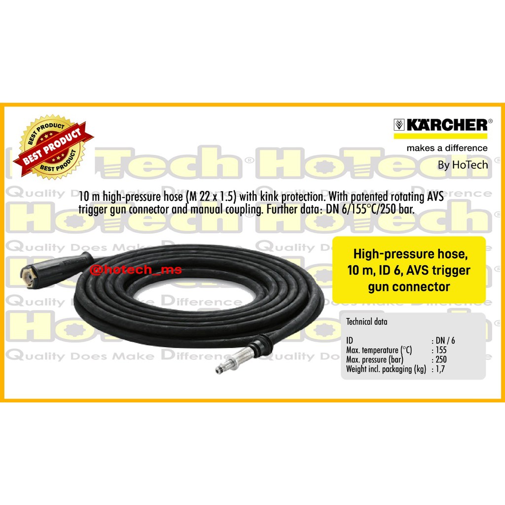 Jual Karcher High Pressure Hose, 10 m, ID 6, AVS Trigger Gun Connector ...