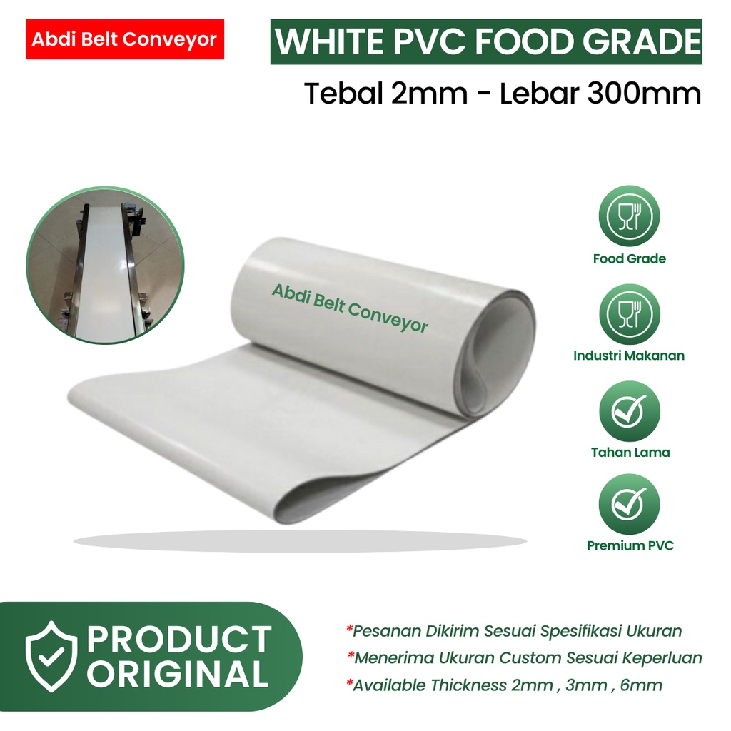 Jual Conveyor Belt Pvc Putih 300 mm ( 2 mm ) Belt Conveyor White Pvc ...