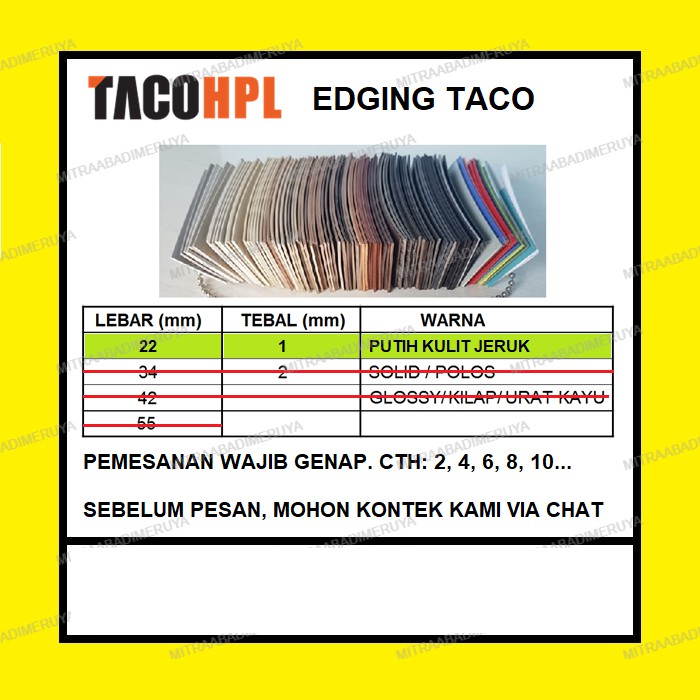 Jual Edging TACO HPL 22/1 mm Putih Kulit Jeruk | Shopee Indonesia