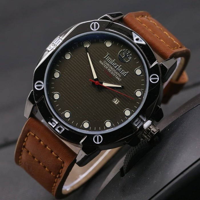 Jual Jam tangan timberland pria murah / jtr 1018 coklat muda plat hitam ...