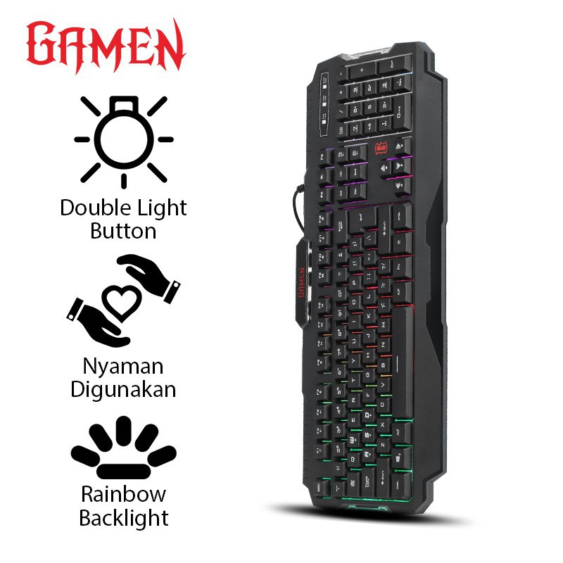 Jual GAMEN GK100 Rainbow Backlight Gaming Keyboard Black LED | Shopee ...