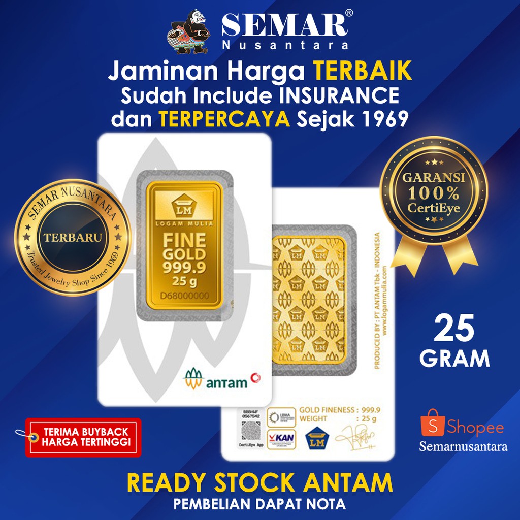 Jual Logam Mulia Antam Press 25gr Emas Batangan Semar Nusantara ...