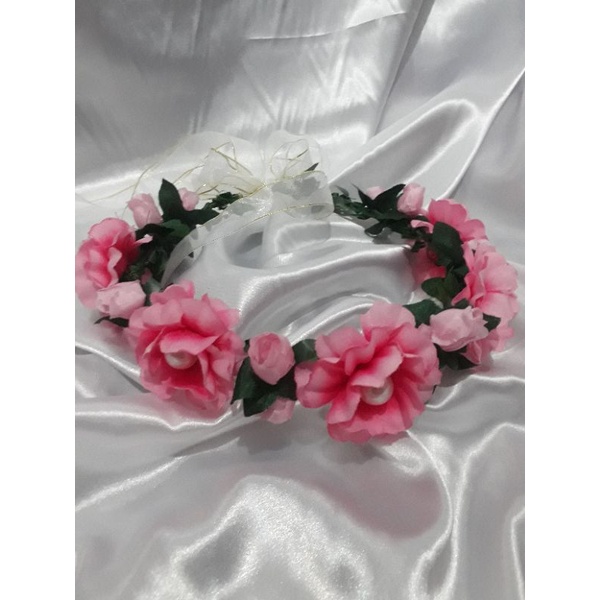 Jual Bando Mahkota Bunga Full Bunga Mawar Kuncup 2 Warna Pink Putih ...