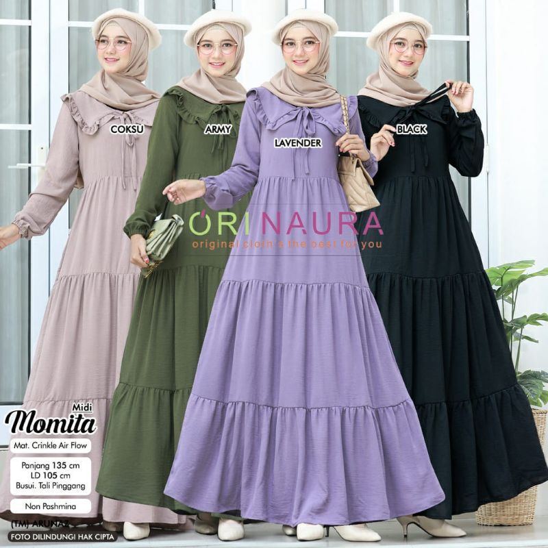 Jual (Crinkel airflow) MOMITA midi dress (BAYAR DI TEMPAT) model terbaru/baju wanita/midi dress ...
