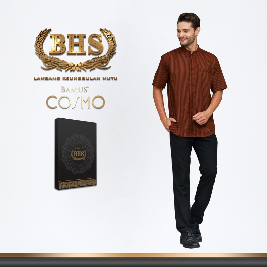 Jual Baju Koko BHS Cosmo Coklat Tua | Shopee Indonesia