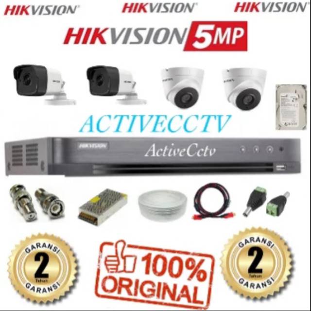 Jual PAKET KAMERA CCTV HIKVISION 4 CAMERA 5MP FULL HD DVR 4 CHANNEL ...