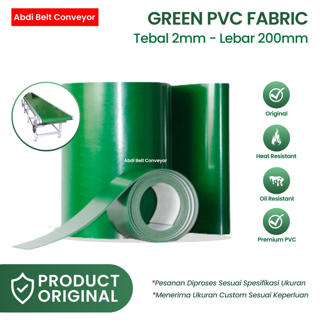 Jual Conveyor Belt Pvc Hijau 200 mm ( 2 mm ) Belt Conveyor Green Pvc ...