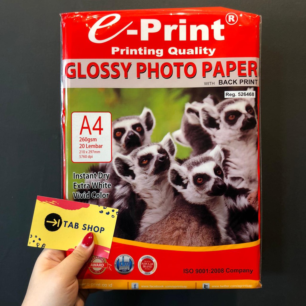 Jual TAB SHOP - EPRINT GLOSSY PHOTO PAPER WITH BACK PRINT 260 GSM 20 ...