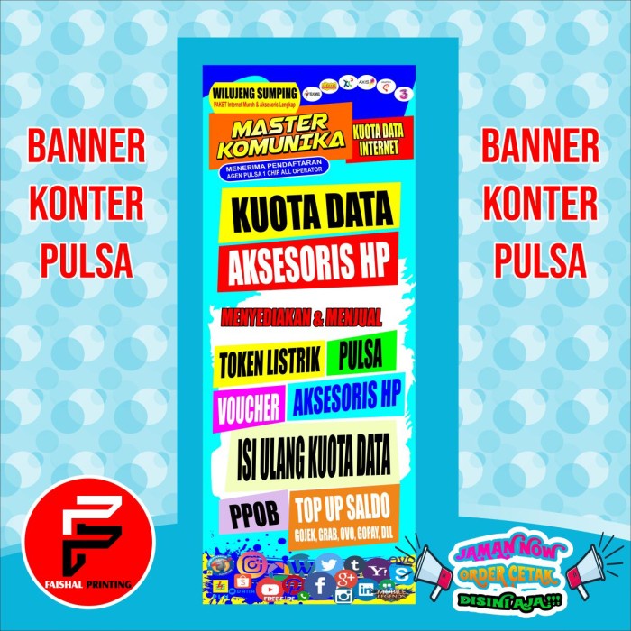 Jual cetak spanduk banner backdrop usaha konter pulsa ukuran 60 x 160 cm Keren | Shopee Indonesia