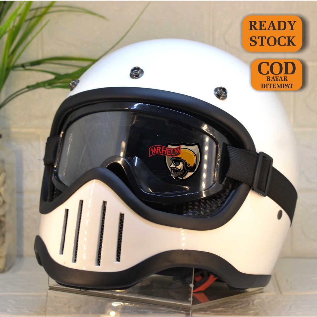 Jual HELM CUSTOM RETRO CAKIL M50 WITH GOGGLE CROSS ( MR HELM ) | Shopee ...