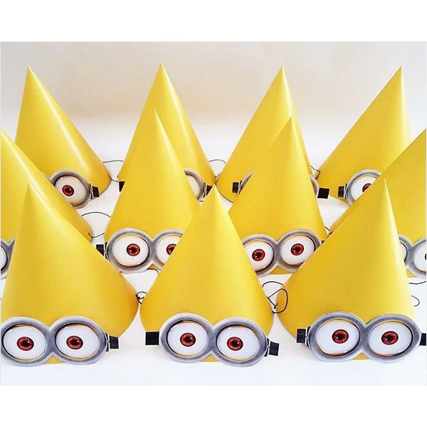 Jual topi ulang tahun minion pop up / topi ultah kerucut custom minion ...
