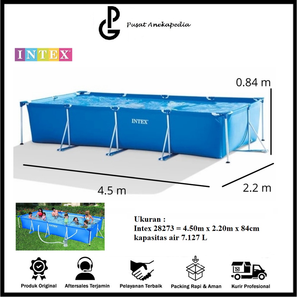 Jual Intex Kolam Renang Besar Ukuran 4.5m Rectangular Frame Pool - Intex 28273 | Shopee Indonesia