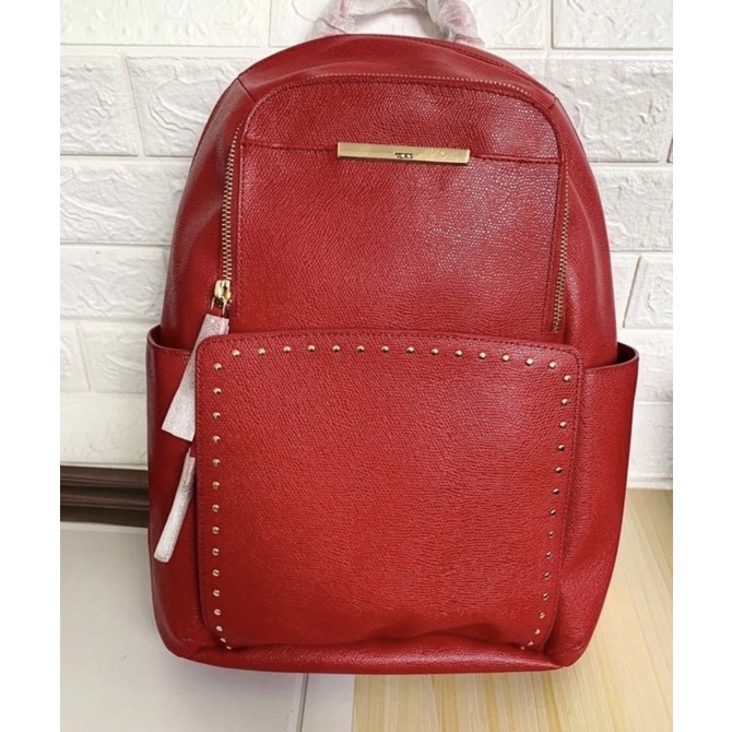 Jual Tumi backpack red leather with studed gold | Shopee Indonesia