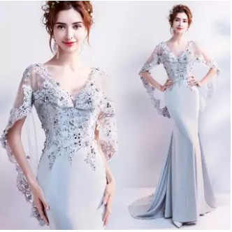 Jual Gaun Wedding Warna Abu Perak/Gaun pesta model mermaid | Shopee ...
