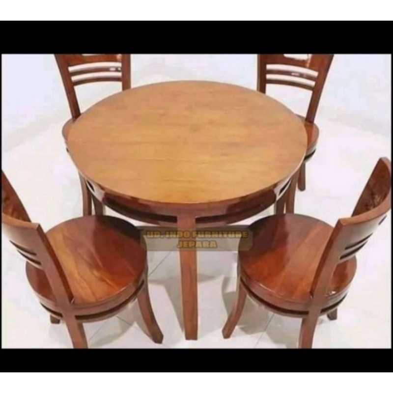 Jual meja makan bundar kayu jati kursi 4 model minimalis | Shopee Indonesia