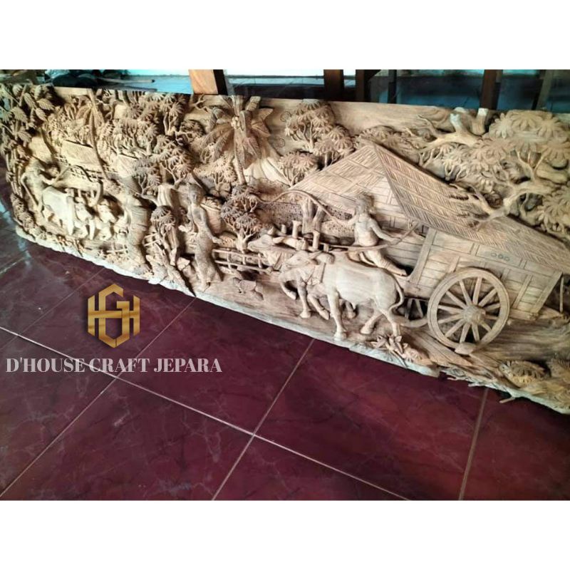 Jual Relief 3D Ukiran Tema Pedesaan Kayu Jati Panjang 250cm | Shopee ...