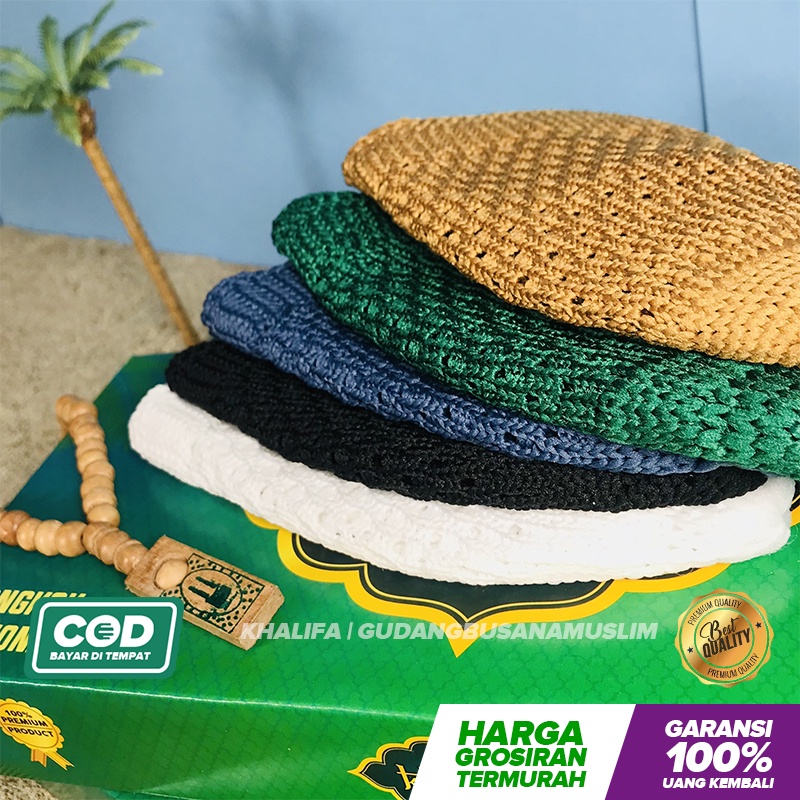 Jual Peci Rajut Kopiah Haji Premium Ekspor Timur Tengah Songkok Nanas Kopyah Hitam Putih Biru ...